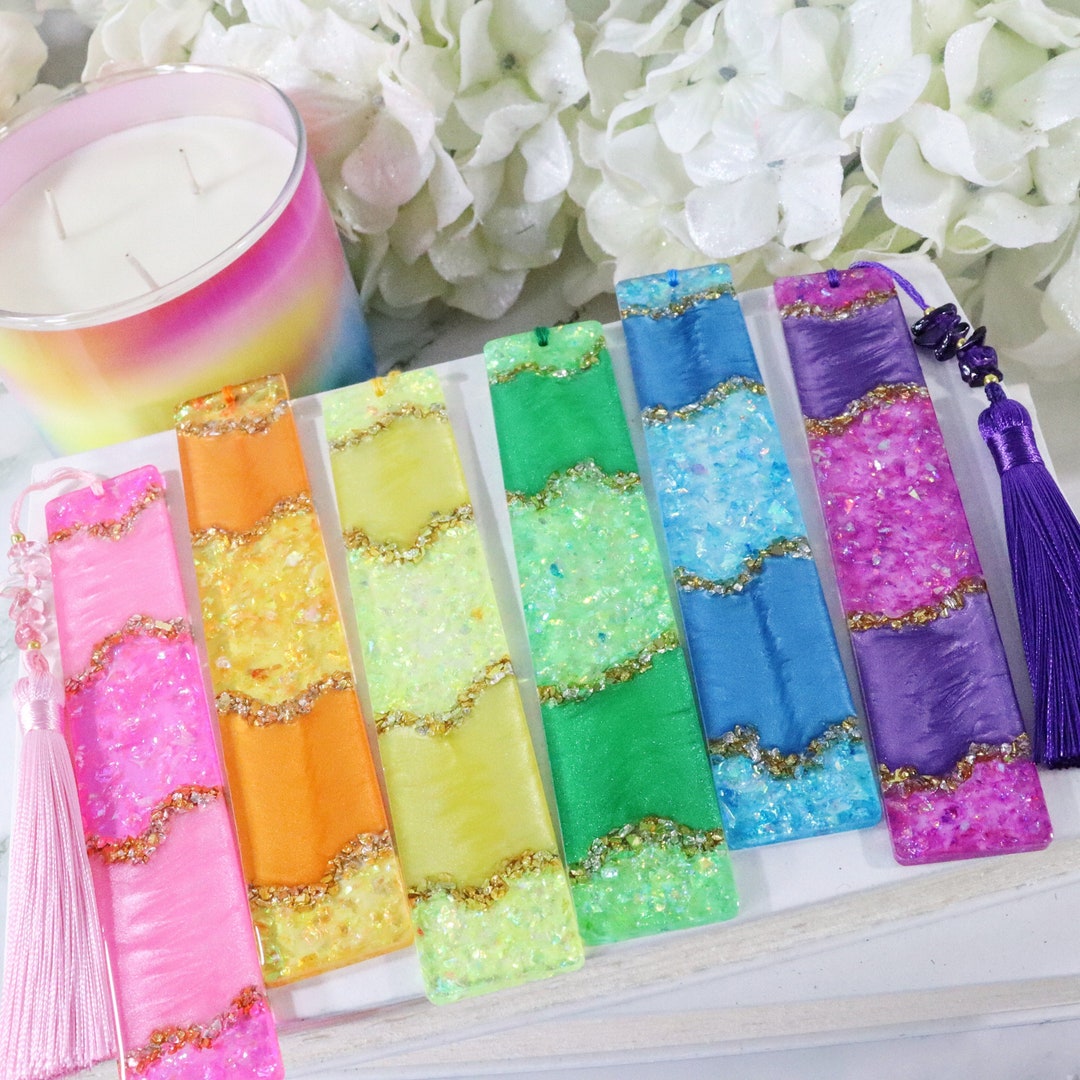 Geode Bookmark With Beaded Tassel Colorful Resin Book Mark Unique Book ...