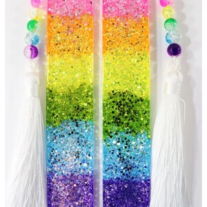 Pastel Rainbow Glitter Gradient Bookmark With Bead Tassel Colorful ...