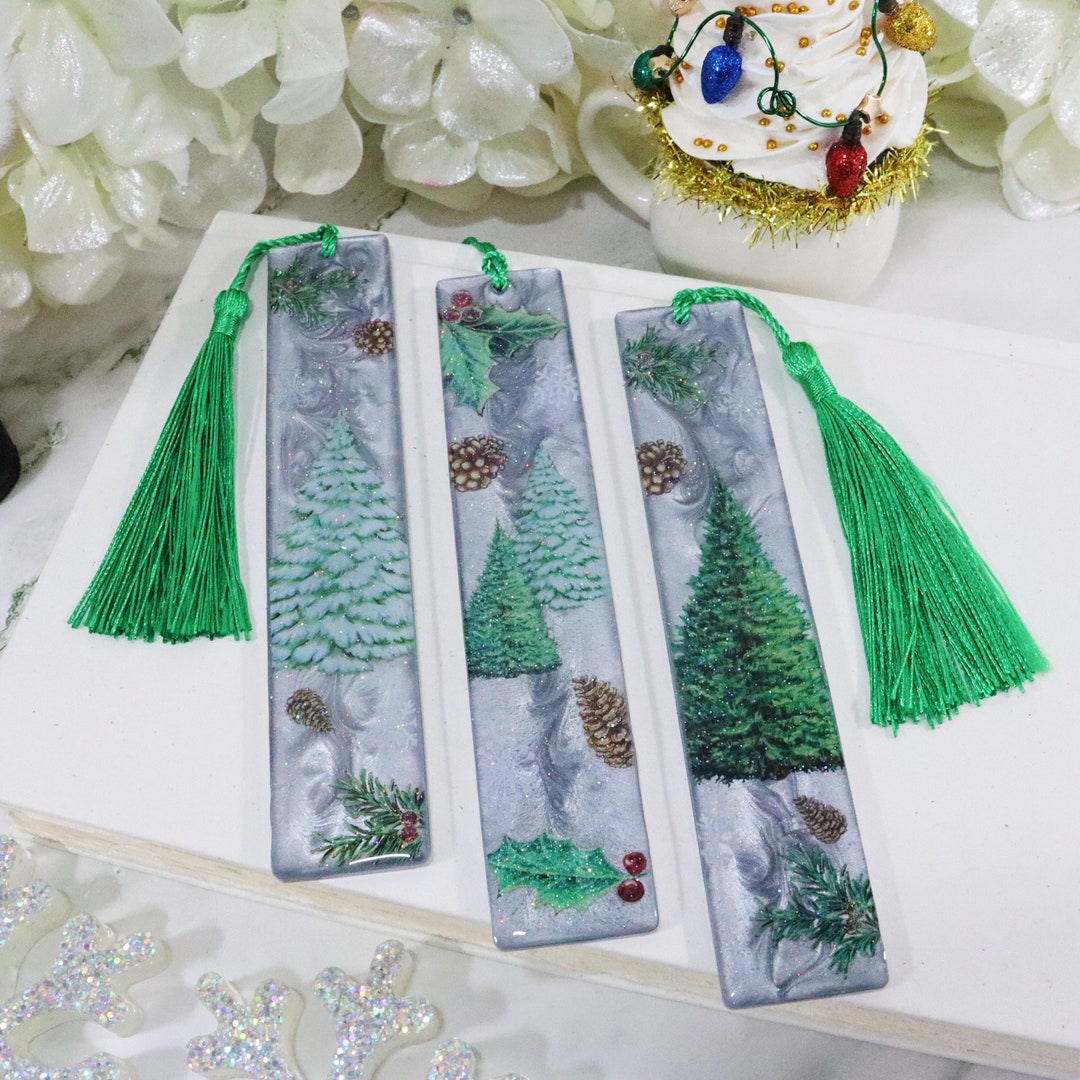 Winter Wonderland Snowy Woods Epoxy Resin Bookmark With Tassel Rustic ...