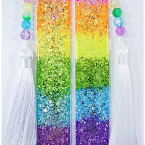Pastel Rainbow Glitter Gradient Bookmark With Bead Tassel | Colorful ...