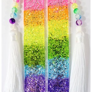 Pastel Rainbow Glitter Gradient Bookmark With Bead Tassel Colorful ...