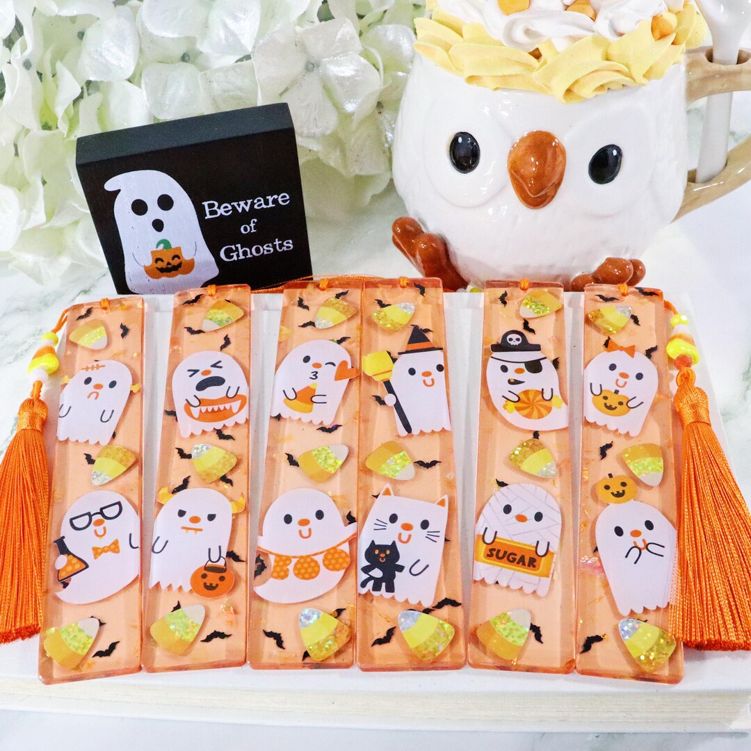 Cute Ghosts With Candy Corn Bookmark With Beaded Tassel | Halloween ...
