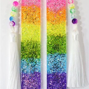 Pastel Rainbow Glitter Gradient Bookmark With Bead Tassel Colorful ...