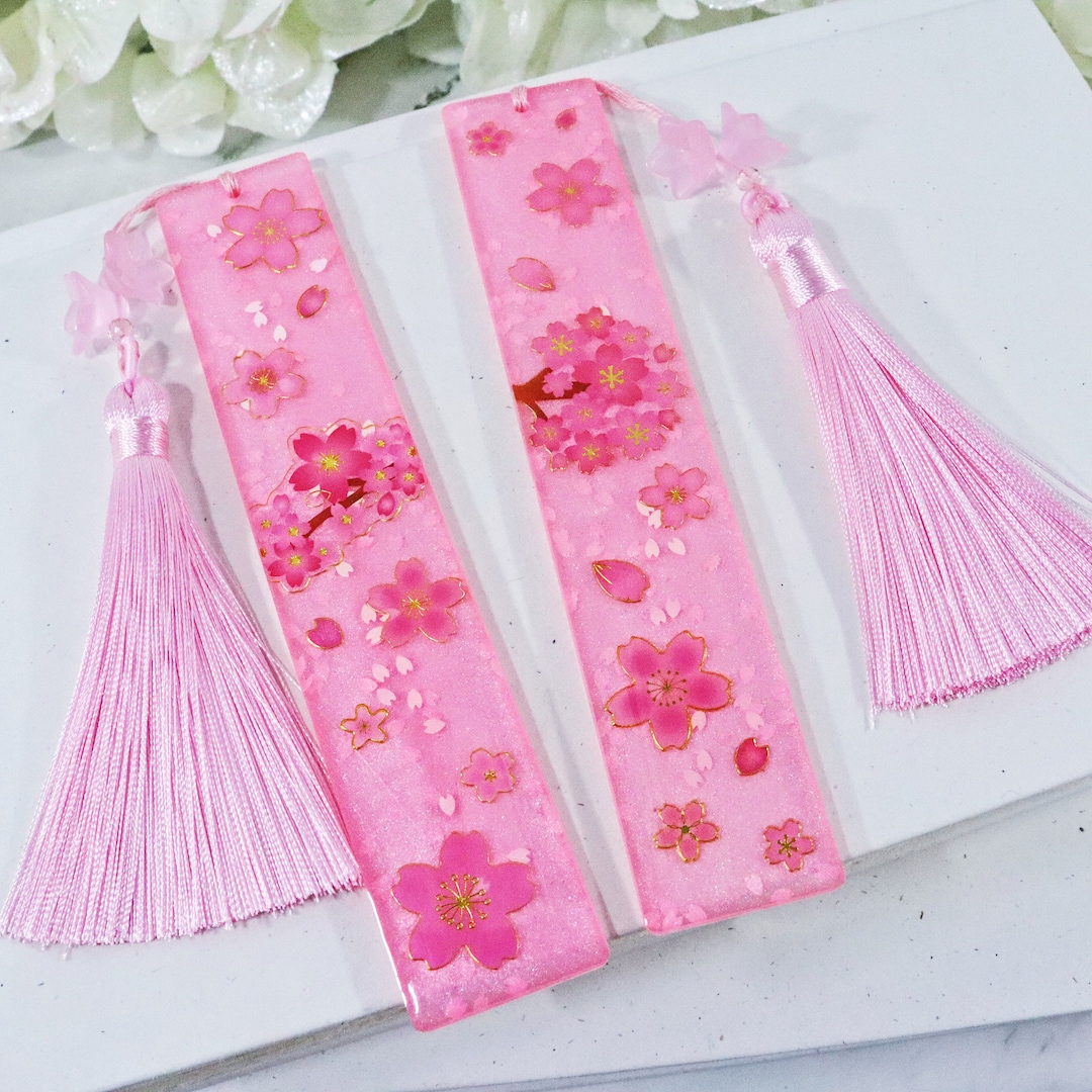 Cherry Blossom Bookmark With Beaded Tassel Sakura Book Mark Spring ...
