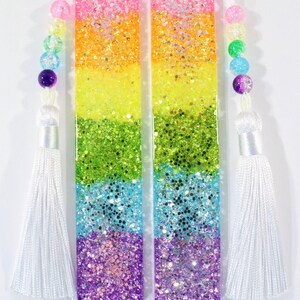 Pastel Rainbow Glitter Gradient Bookmark With Bead Tassel | Colorful ...