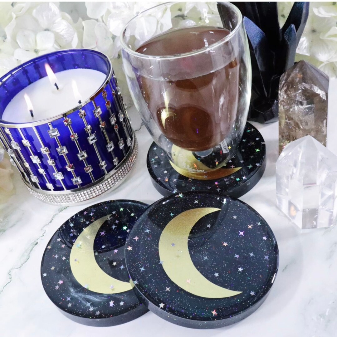 Celestial Crescent Moon and Stars Coaster Individual Coasters Large ...