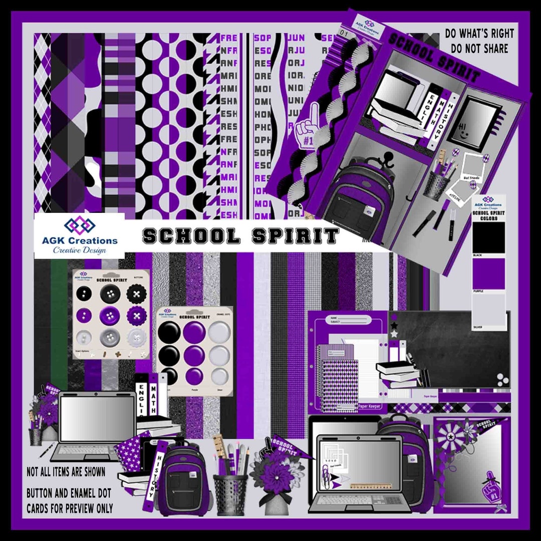 School Spirit Collection | Purple - Sliver - Black | Scrapbook Bundle ...