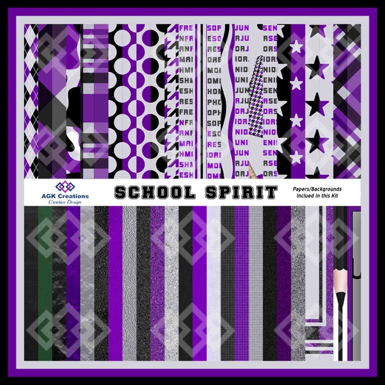 School Spirit Collection | Purple - Sliver - Black | Scrapbook Bundle ...
