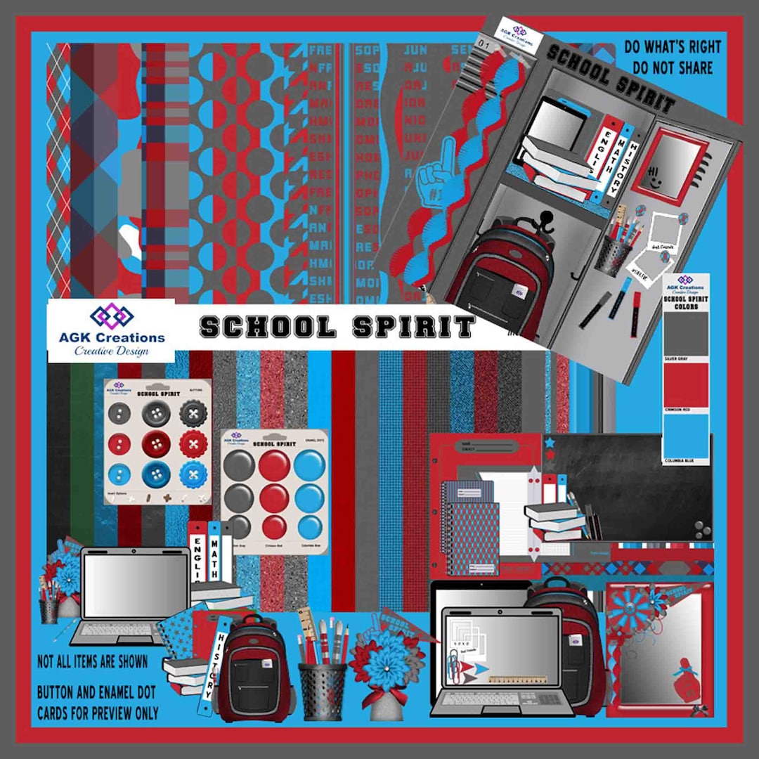 School Spirit Collection | Red - Blue - Gray | Scrapbook Bundle ...