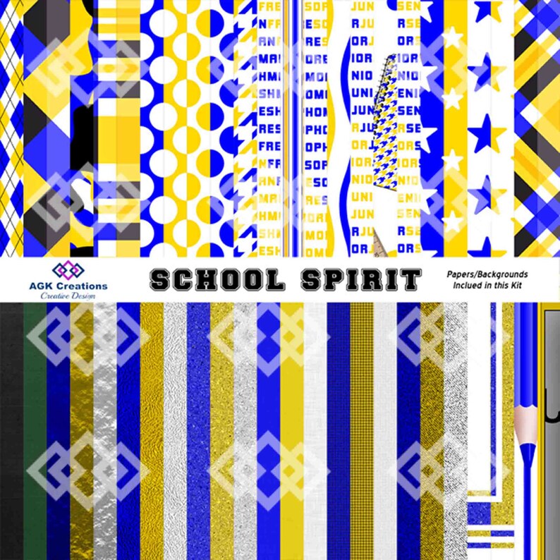 School Spirit Collection | Royal Blue - Gold - White | Scrapbook Bundle ...