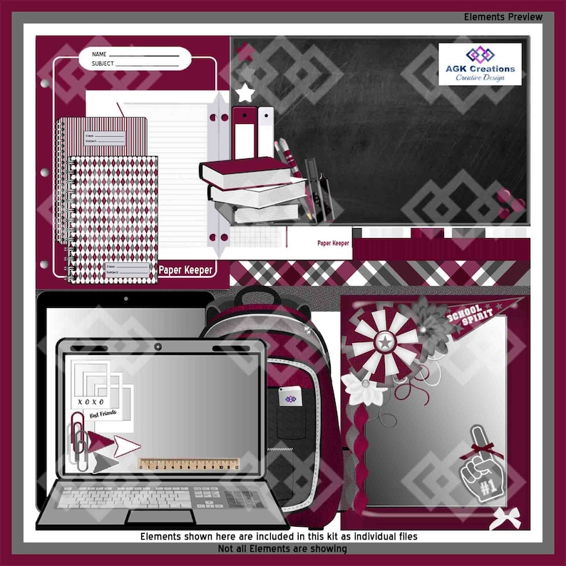 School Spirit Collection Maroon Gray White Scrapbook Bundle Instant ...