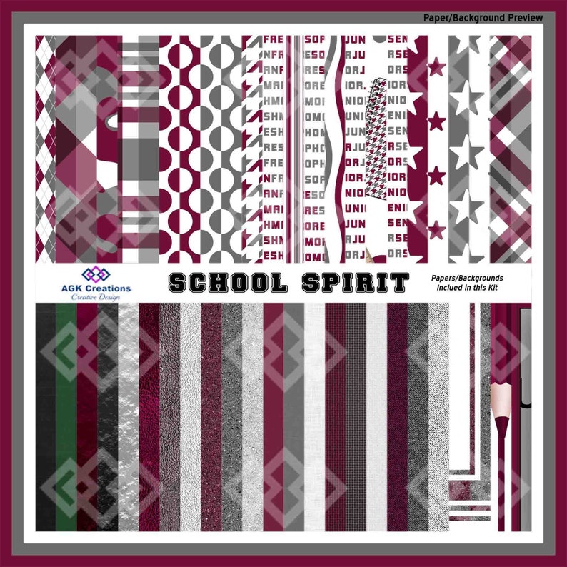 School Spirit Collection Maroon Gray White Scrapbook Bundle Instant ...