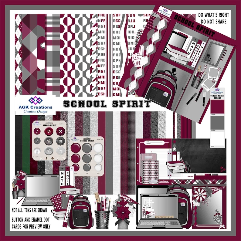 School Spirit Collection Maroon Gray White Scrapbook Bundle Instant ...