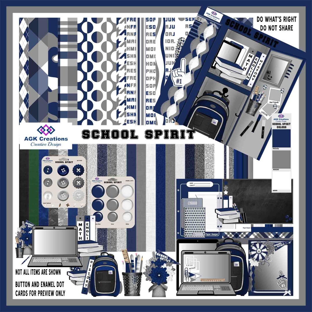 School Spirit Collection | Navy Blue - Silver - White | Scrapbook ...