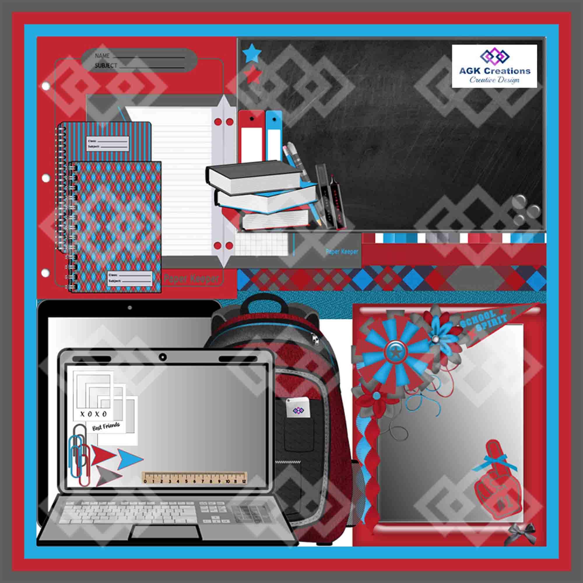 School Spirit Collection | Red - Blue - Gray | Scrapbook Bundle ...