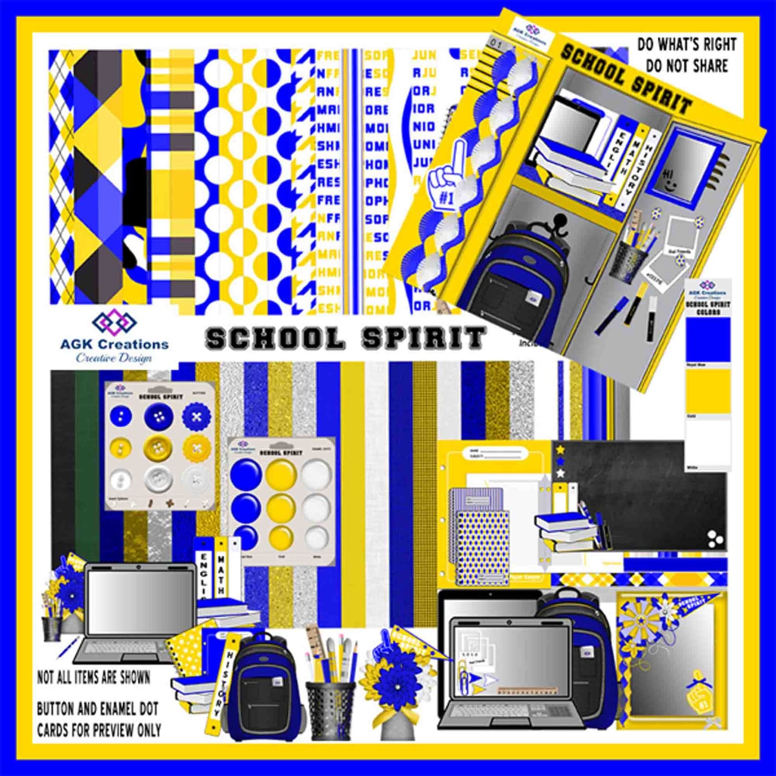 School Spirit Collection | Royal Blue - Gold - White | Scrapbook Bundle ...