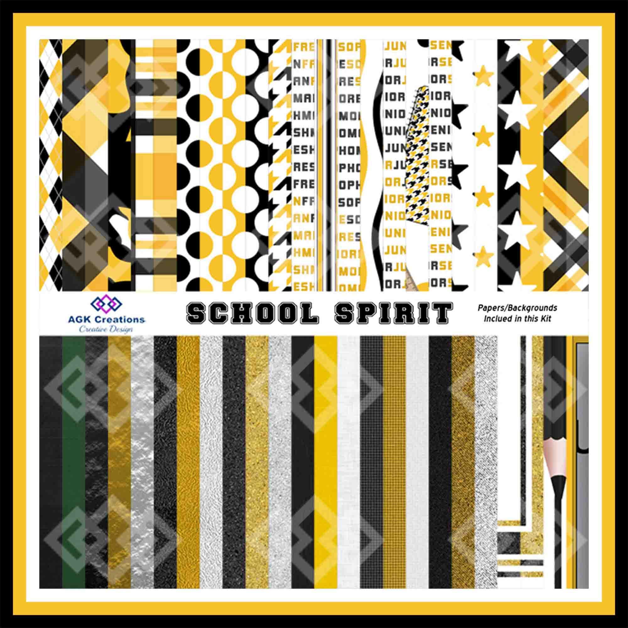 School Spirit Collection Gold Black White Scrapbook Bundle Instant ...