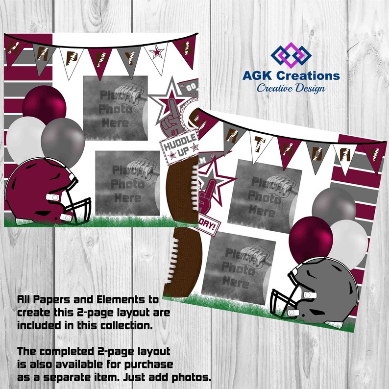 Sports Collection | Football | Maroon + Gray + White | Scrapbook Bundle ...