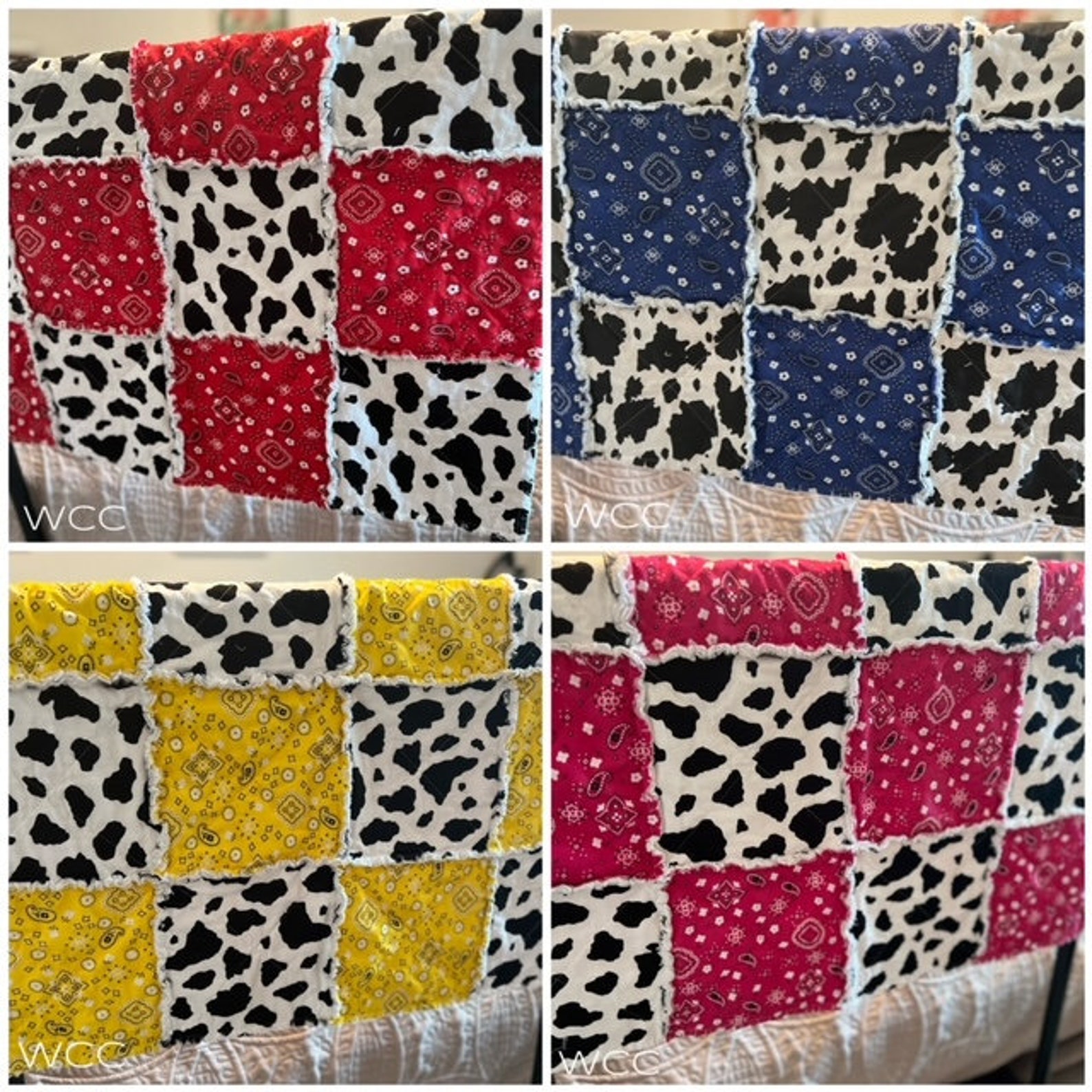 Childrens Rag Quilt | Toddler Rag Quilt | Cow Rag Quilt | Bandana Rag ...