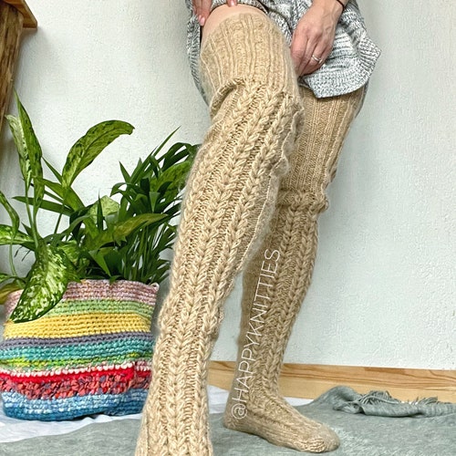 Thigh High Angora Socks Hand Knitted - Etsy