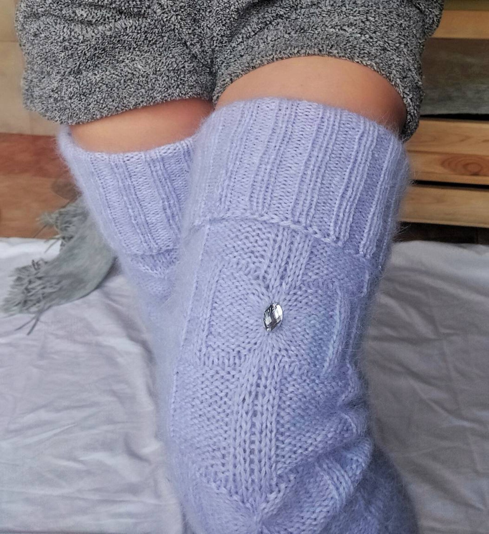 Thigh High Angora Socks Hand Knitted - Etsy