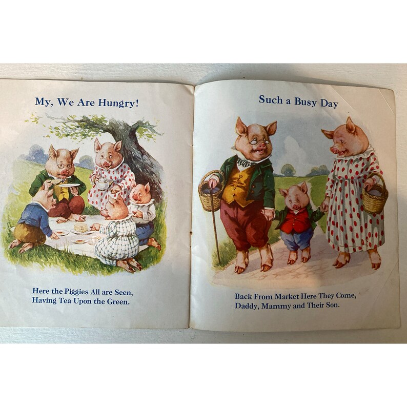 Vintage 1940s Piggies Children's Book Linenette Paper Sam'l Gabriel ...