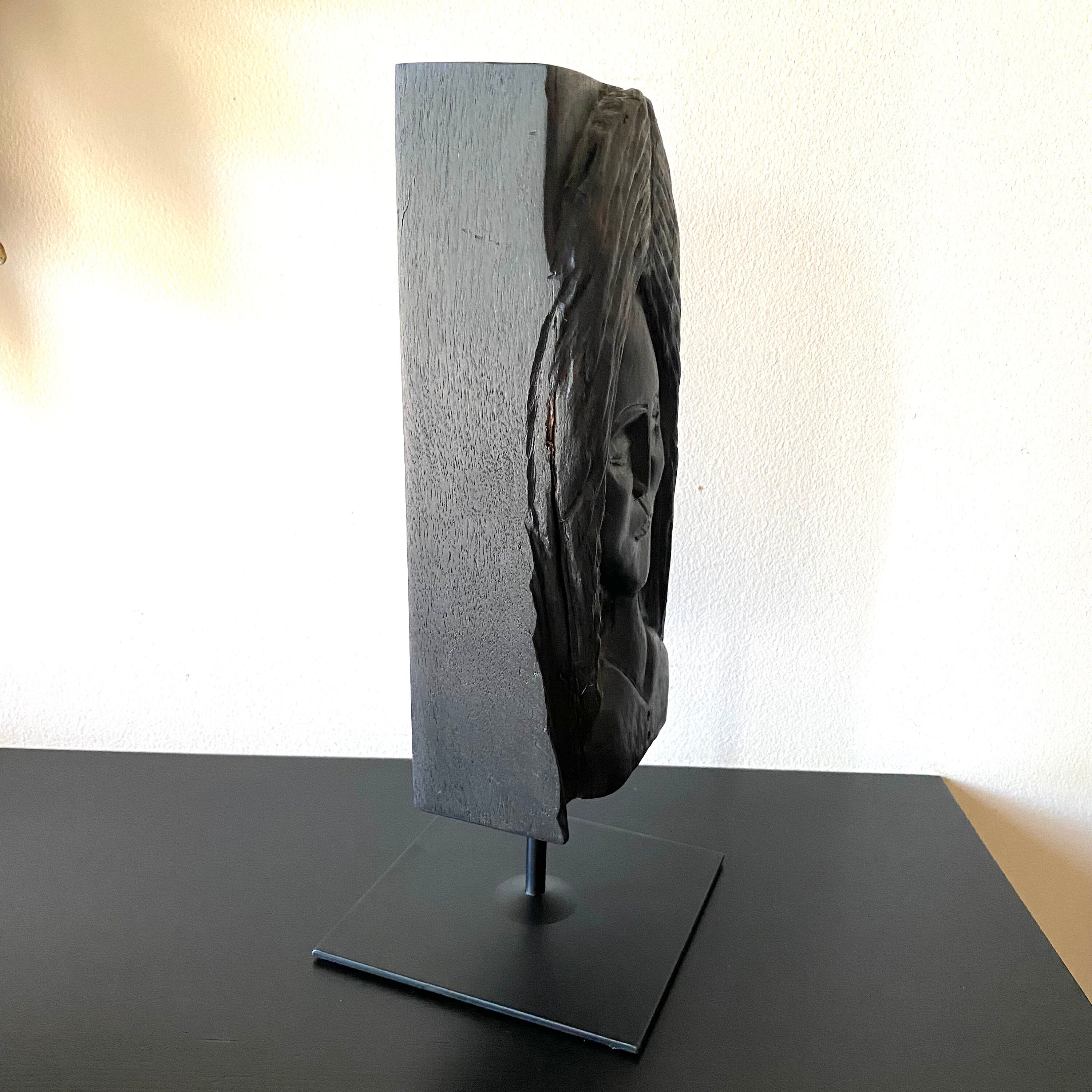 Irish Bog Oak Hand Carved Lady Sculpture on a Black Metal Stand. - Etsy