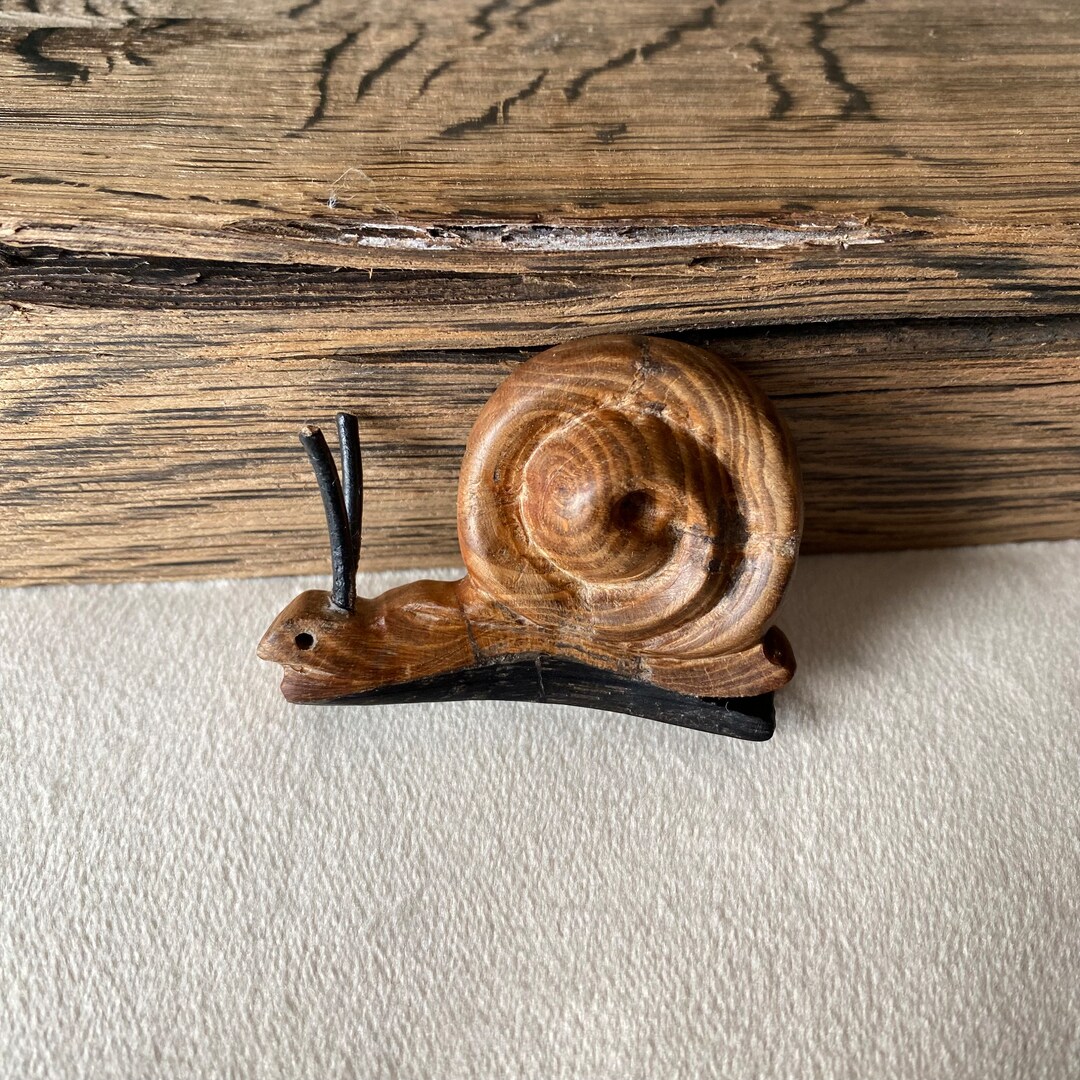 Irish Bog Oak and Pine Carved Snail Brooch Handmade - Etsy