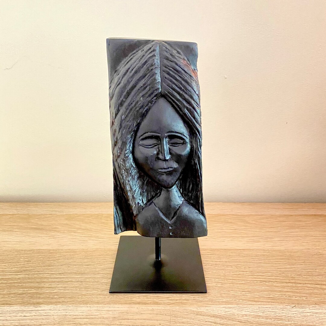 Irish Bog Oak Hand Carved Lady Sculpture on a Black Metal Stand. - Etsy