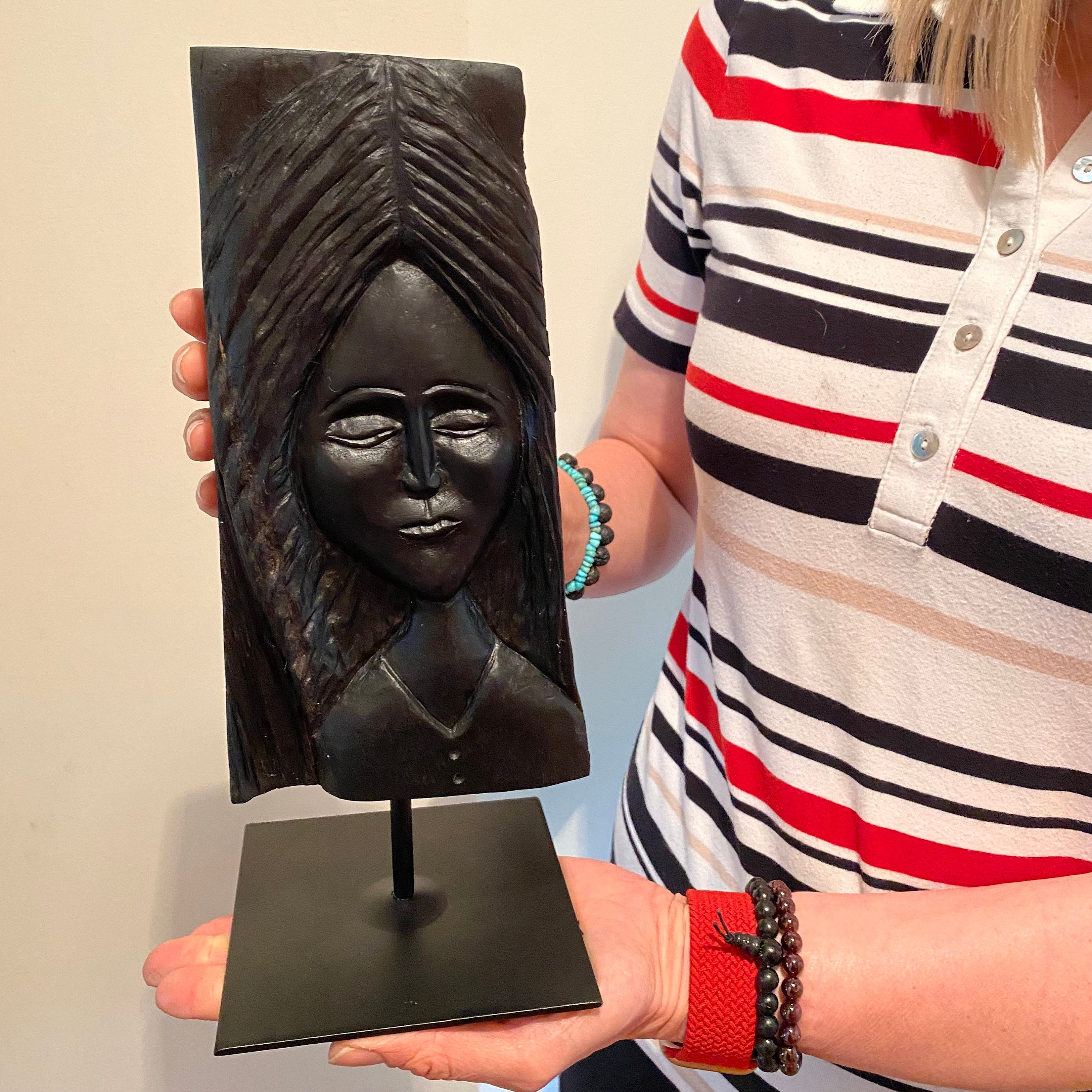 Irish Bog Oak Hand Carved Lady Sculpture on a Black Metal Stand. - Etsy