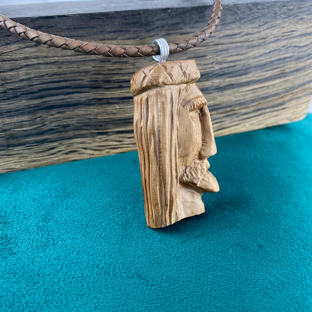 Irish Bog Yew Carved Face Necklace Gift - Handmade - Etsy
