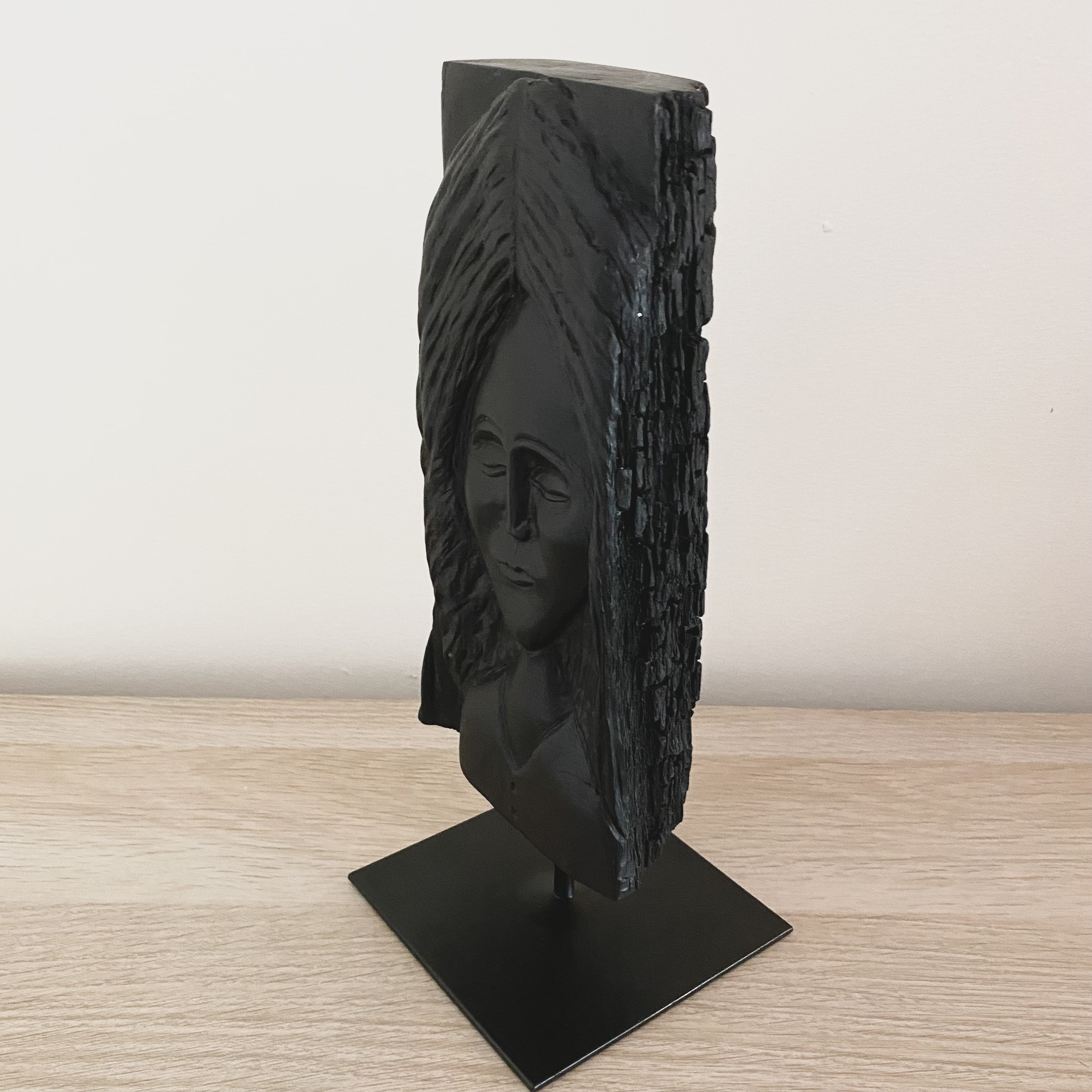 Irish Bog Oak Hand Carved Lady Sculpture on a Black Metal - Etsy