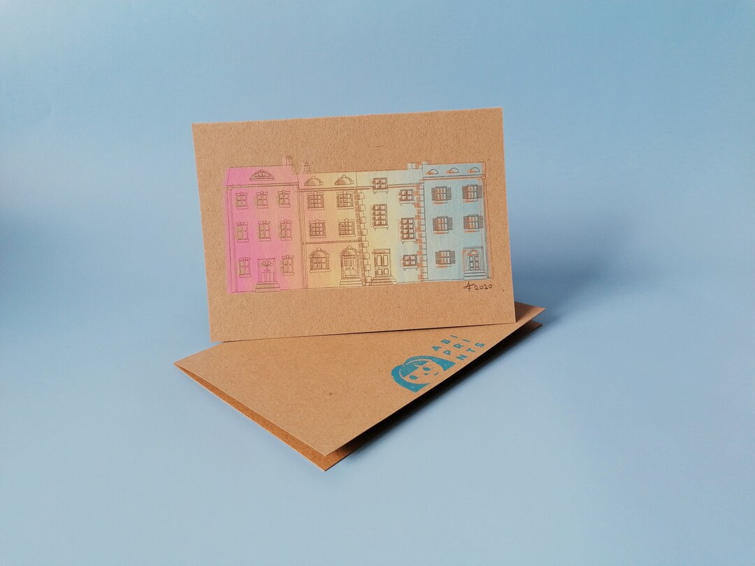Pastel Rainbow Houses Screenprint Card | A6 | Silkscreen Print ...