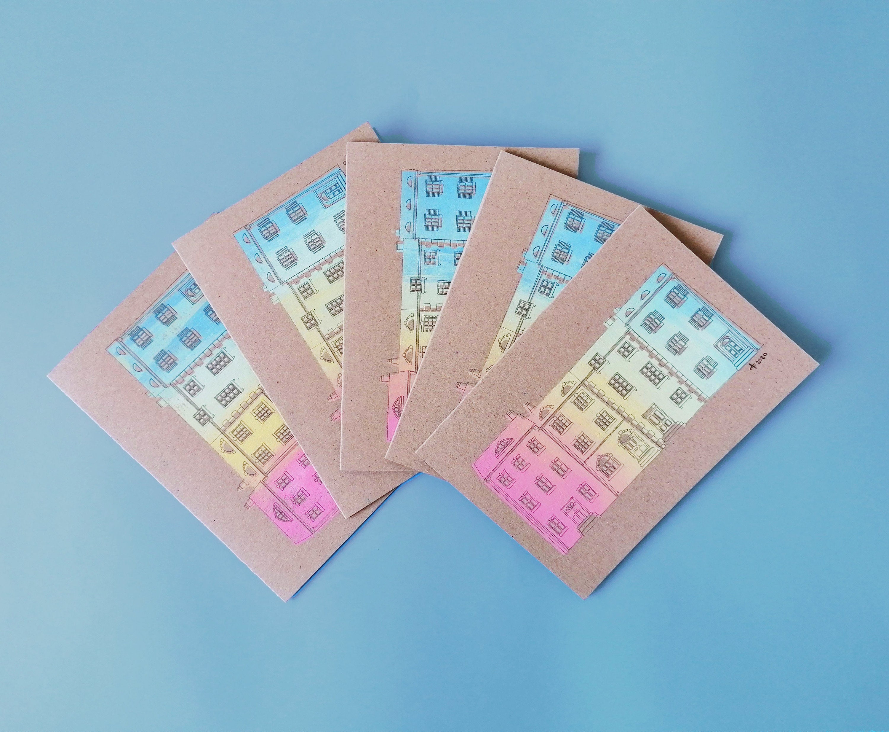 Pastel Rainbow Houses Screenprint Card | A6 | Silkscreen Print ...