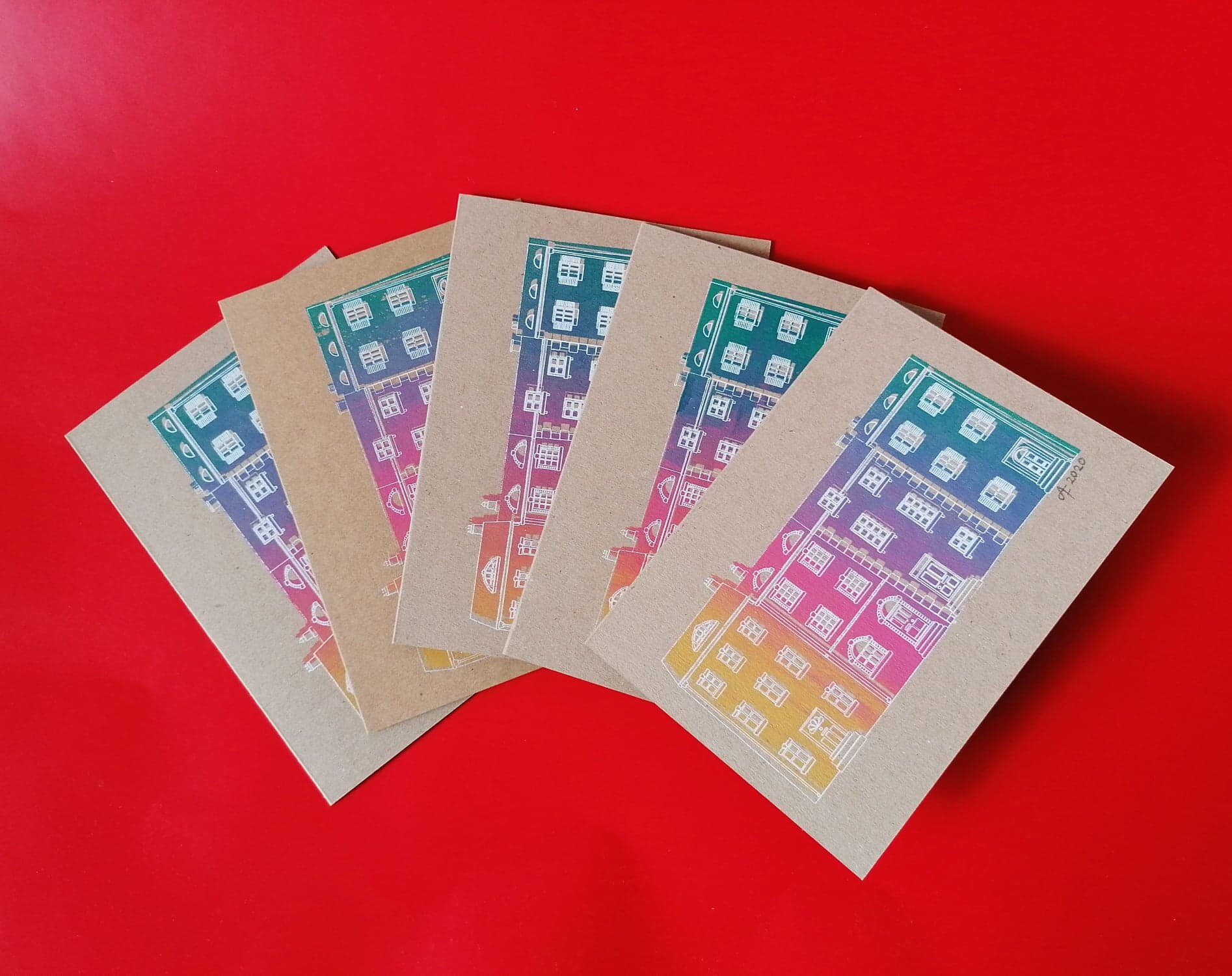 Rainbow Houses Screenprint Card A6 Silkscreen Print Handmade Occasions ...