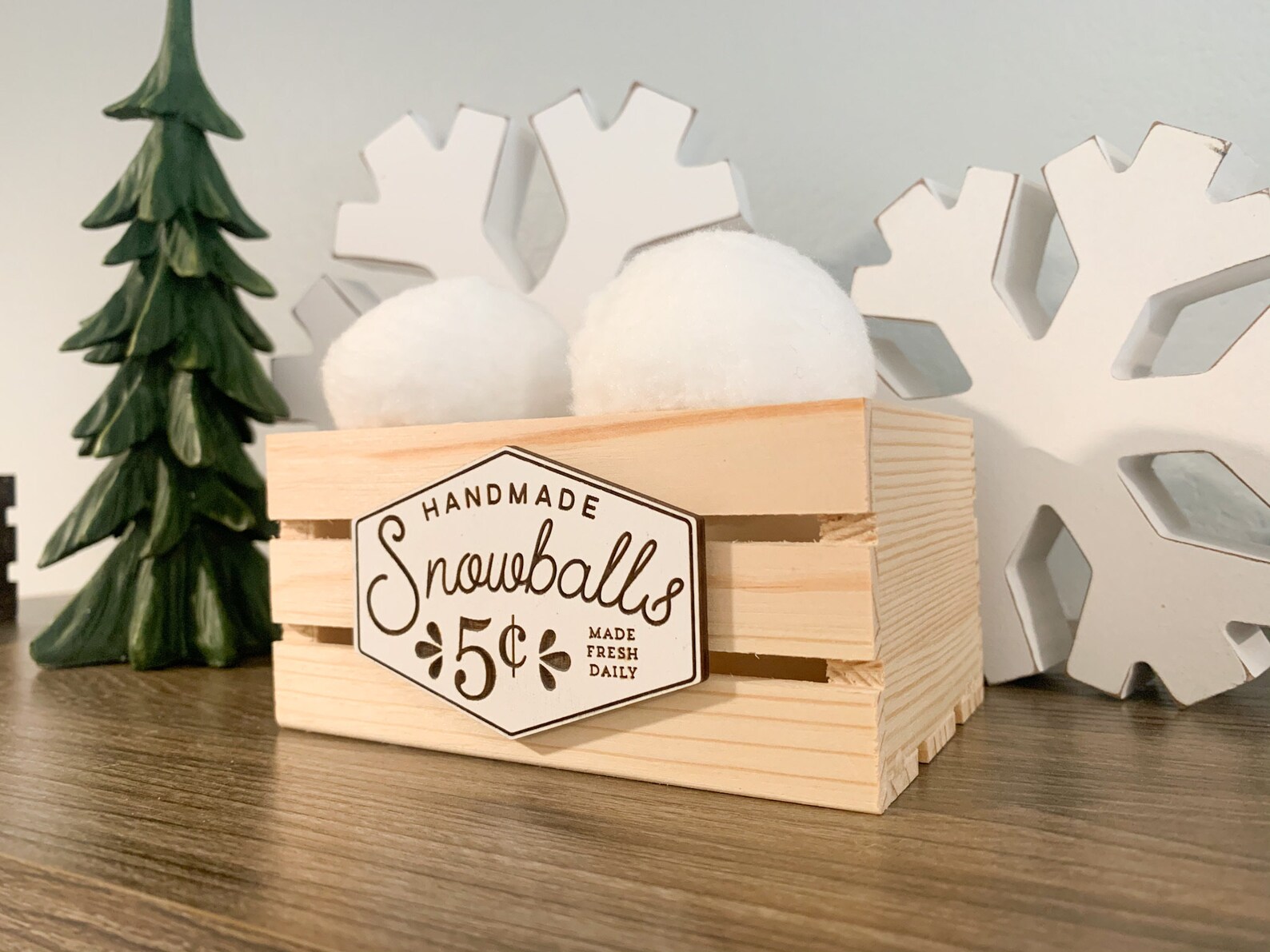 Winter Farmhouse Mini Snowball Crate With Faux Snowballs // - Etsy