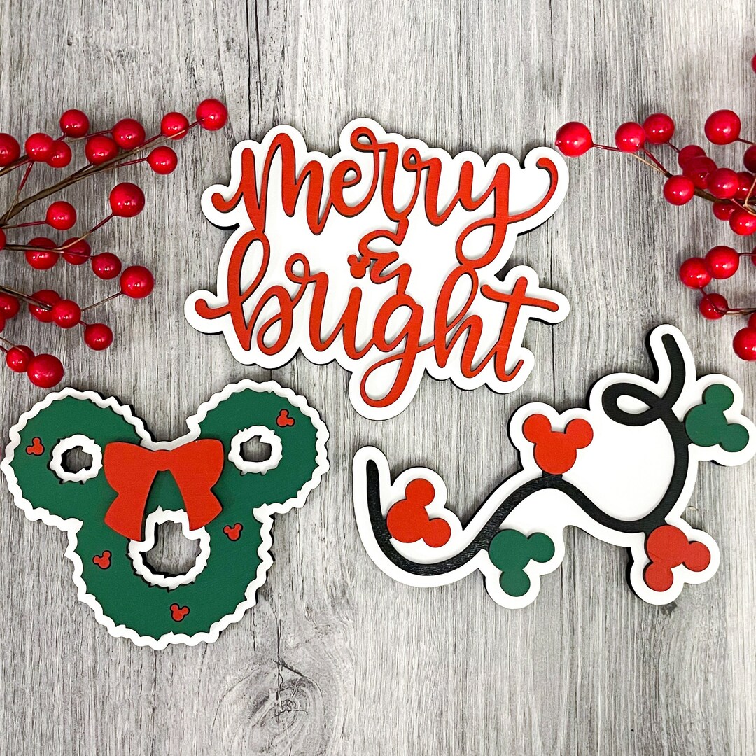 Set of 3 - Merry & Bright Disney Inspired Christmas Tiered Tray Decor ...