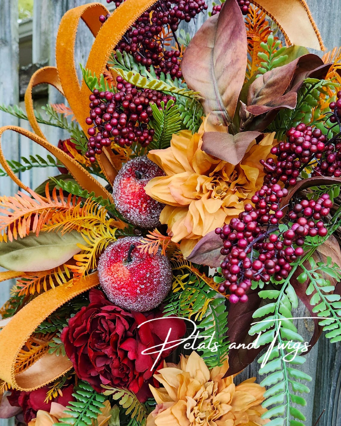 Burgundy Peony Fall Wreath – Golden Dahlias & Velvet Ribbon Door Decor ...