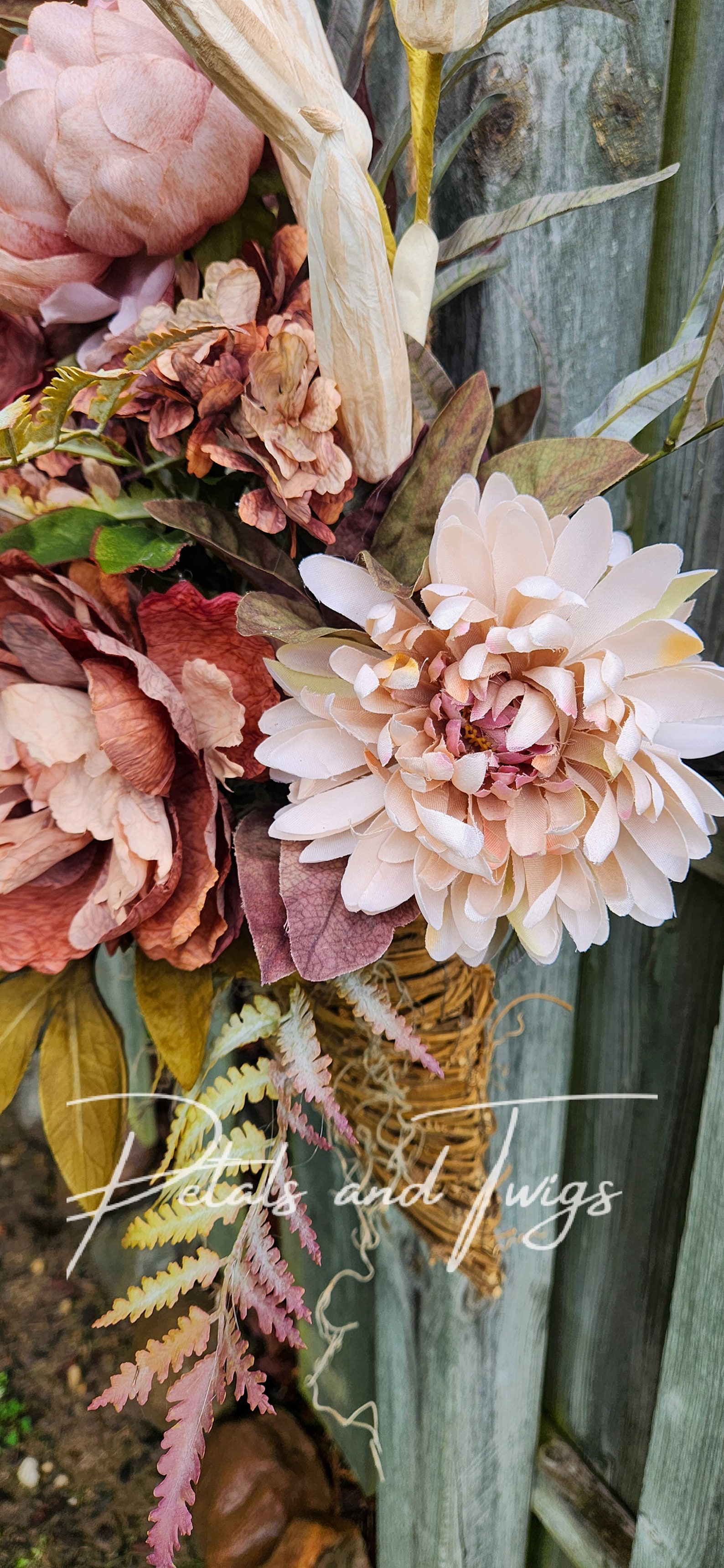 Handcrafted Door Basket With Pink, Mauve, and Rust Peonies, Fall ...