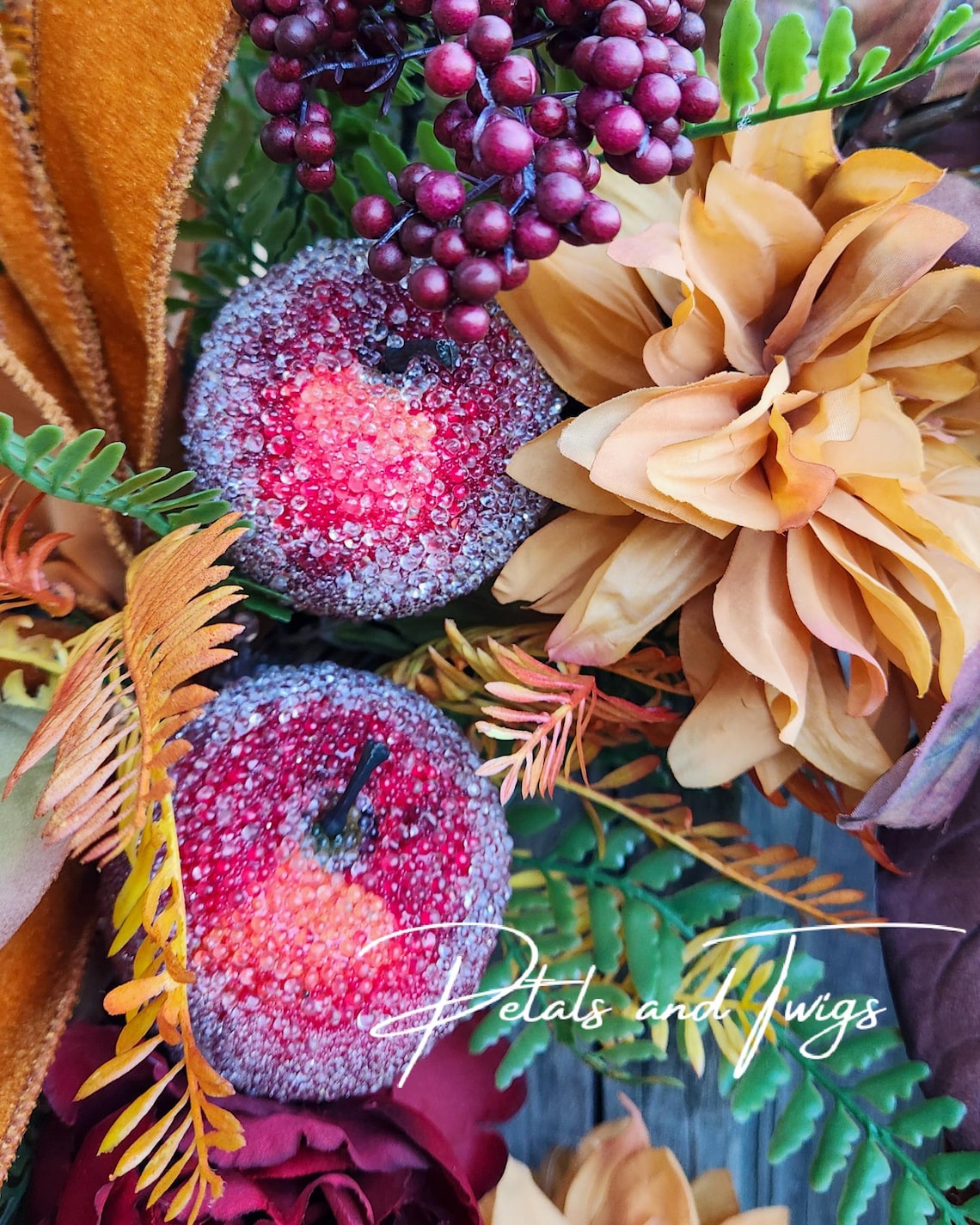 Burgundy Peony Fall Wreath – Golden Dahlias & Velvet Ribbon Door Decor ...