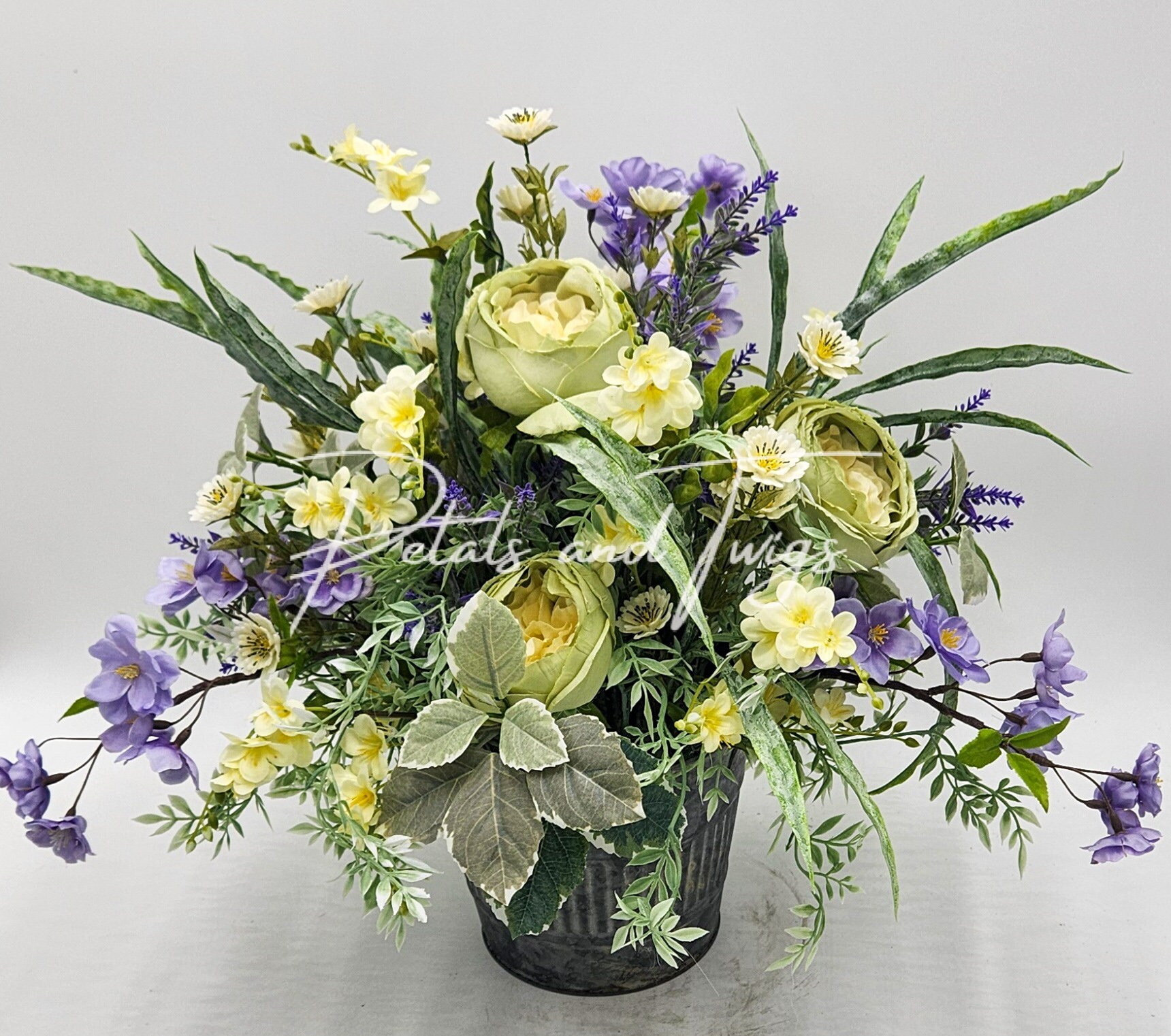 Eternal Elegance: Enchanting Tin Bucket Floral Centerpiece Handcrafted ...