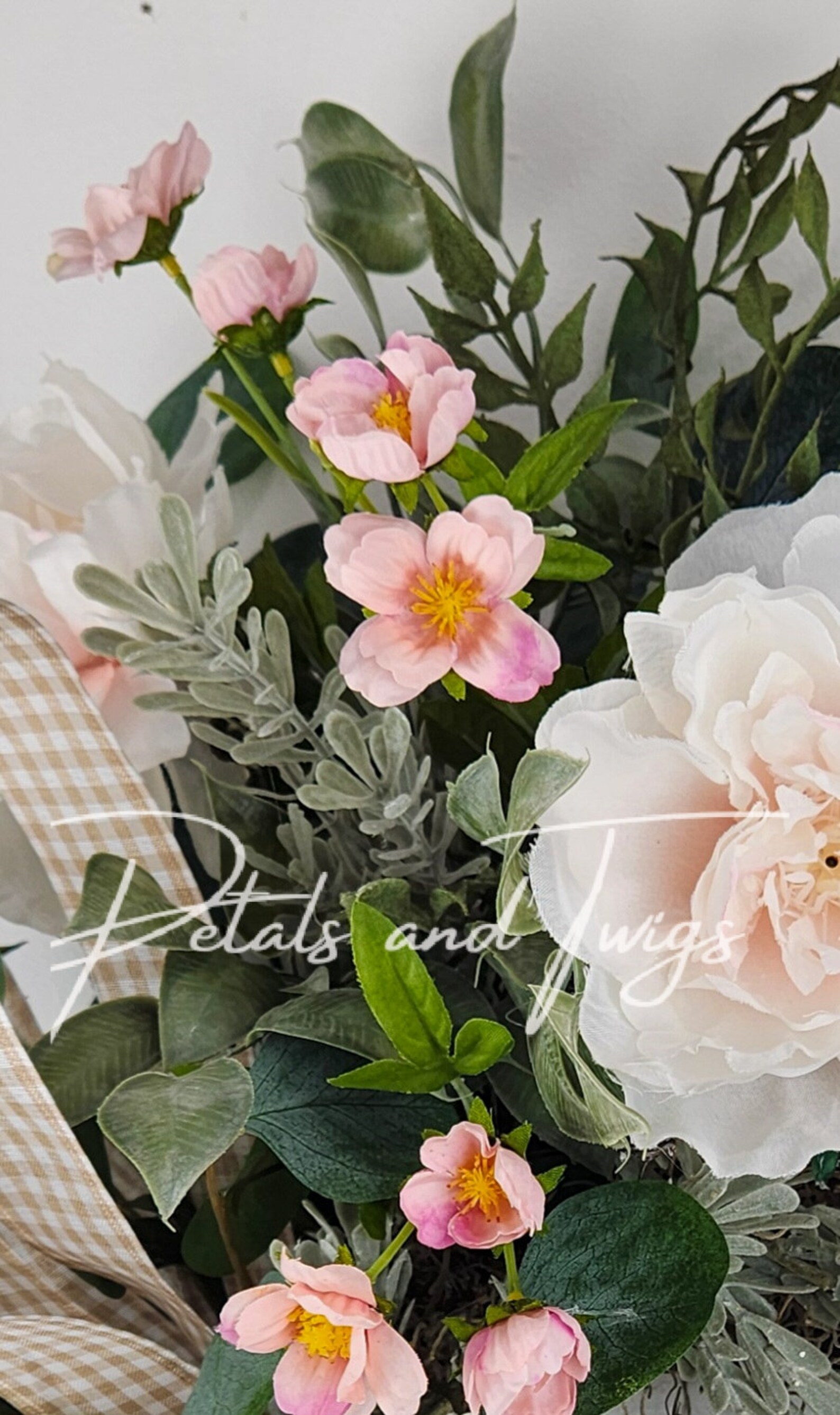 Bunny Easter Wreath: Faux Peonies, Gingham Bow Door Decor - Etsy