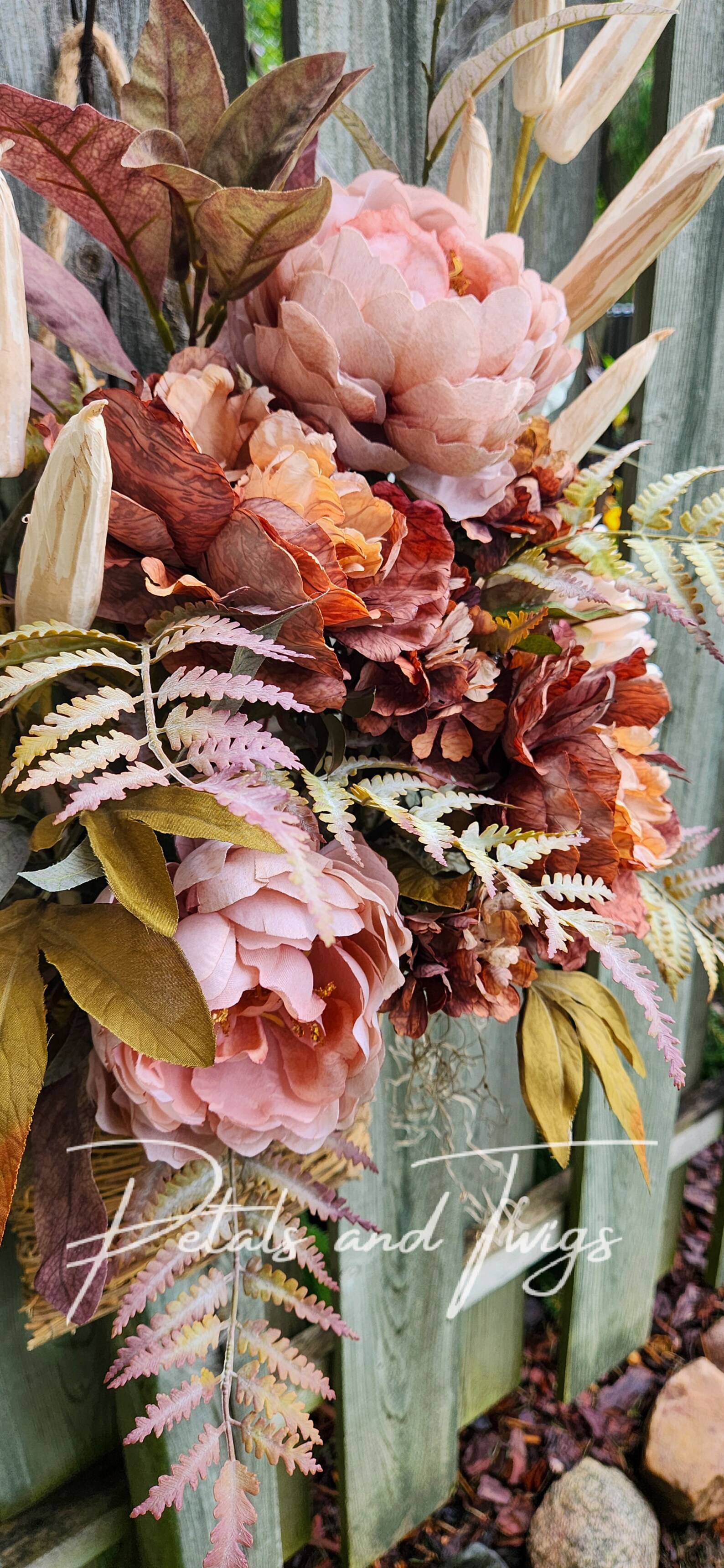 Handcrafted Door Basket With Pink, Mauve, and Rust Peonies, Fall ...