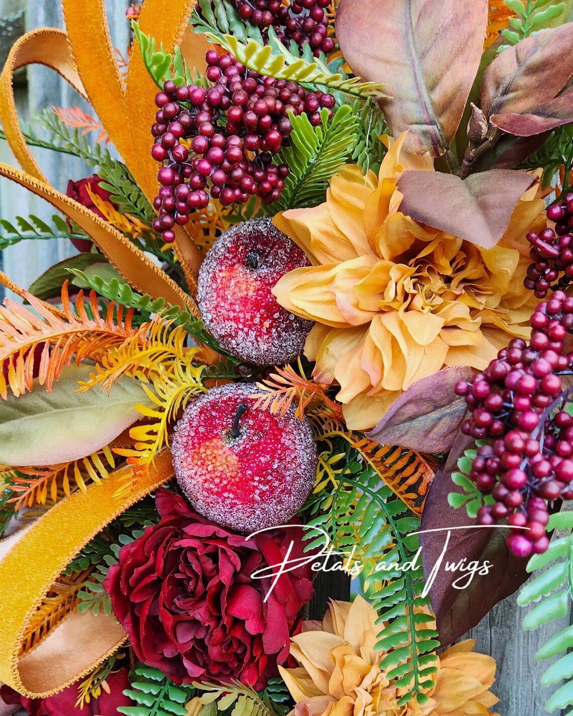 Burgundy Peony Fall Wreath – Golden Dahlias & Velvet Ribbon Door Decor ...