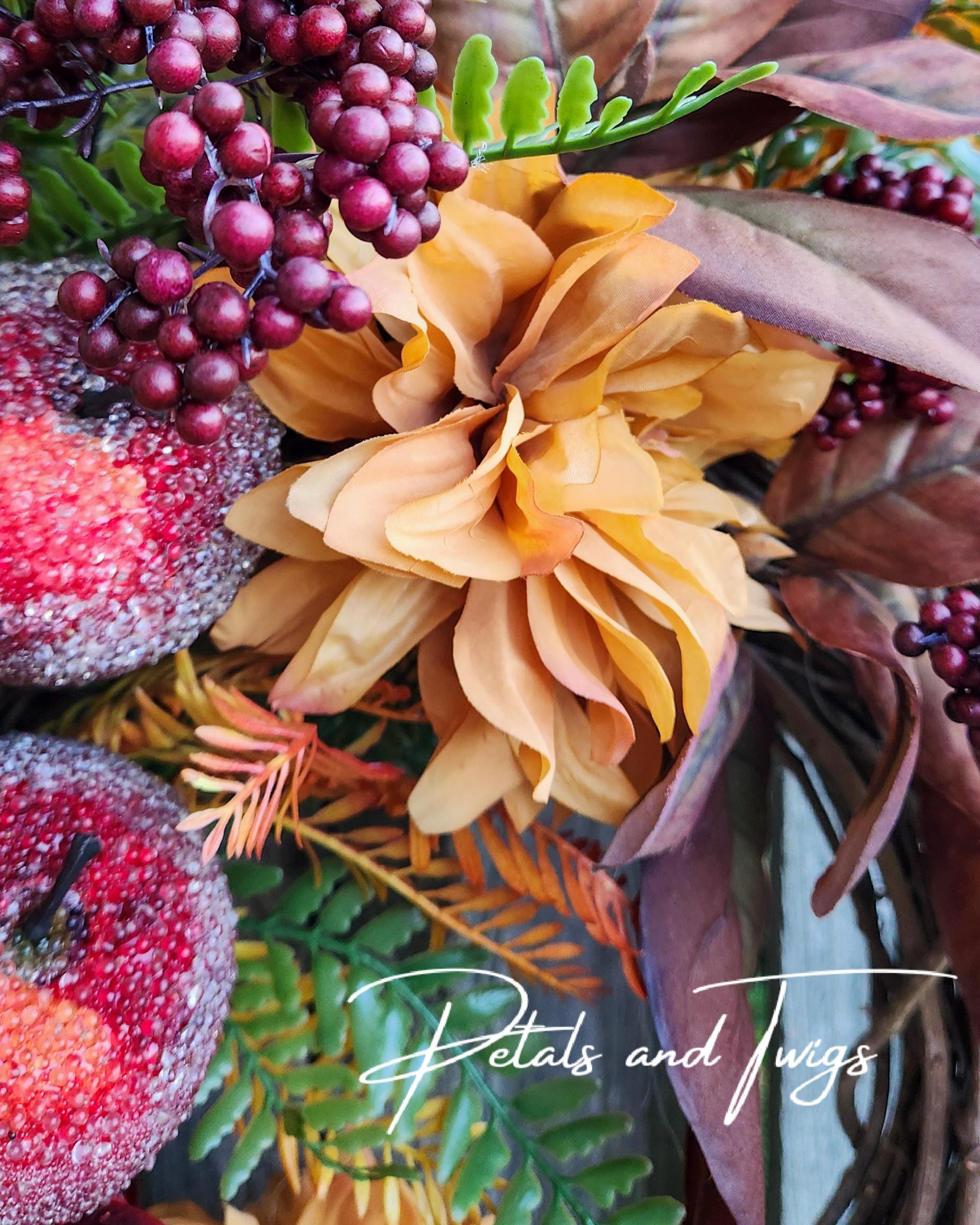 Burgundy Peony Fall Wreath – Golden Dahlias & Velvet Ribbon Door Decor ...