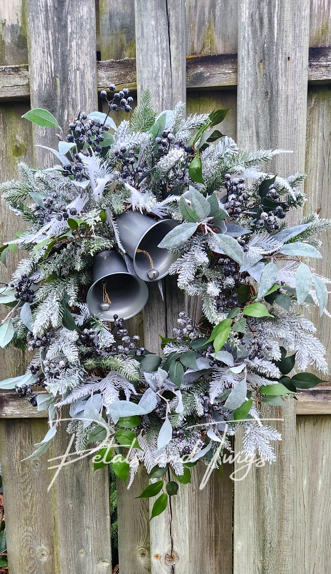 Silver Bells Holiday Wreath: Frosted Berries & Flocked Pine - Etsy
