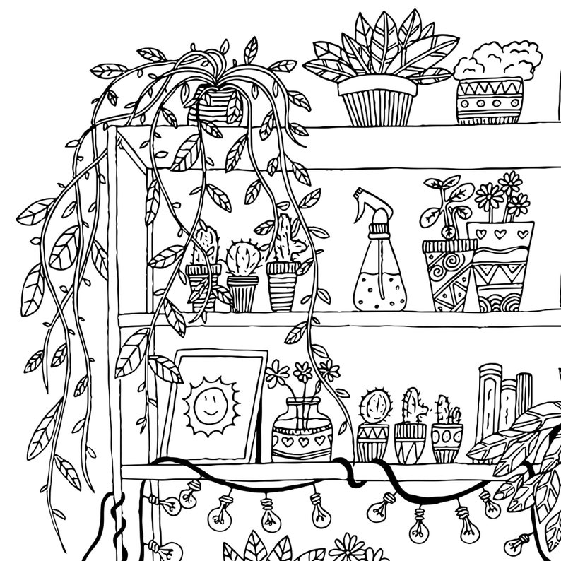 House Plants Adult Coloring Page Digital Download Hand-drawn ...