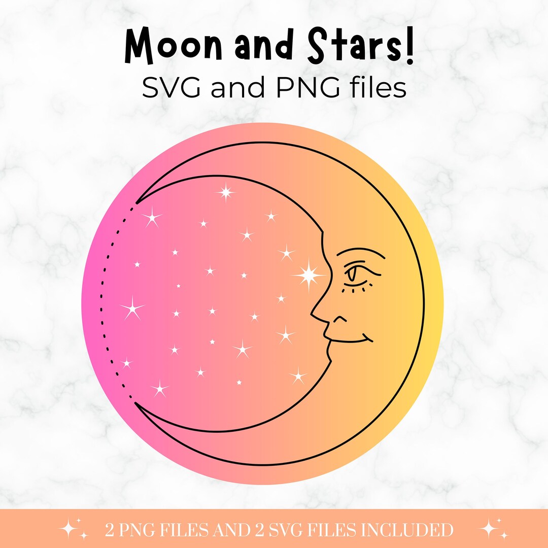 Boho Moon and Stars SVG - Cricut - Moon PNG - Clipart - Moon Cricut SVG ...