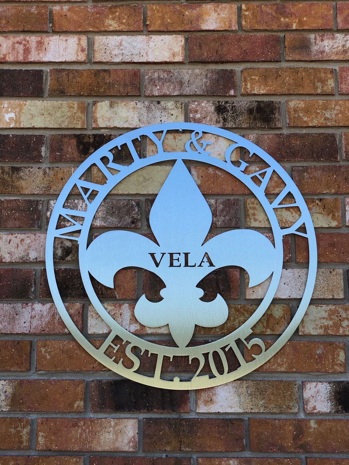 Fleur-de-lis Monogram Metal Sign, Personalized Family Name Door Decor ...