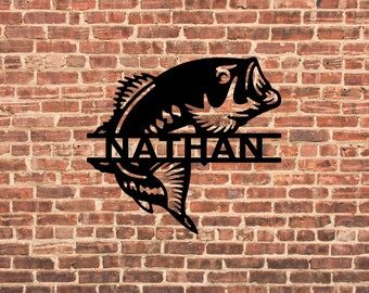 Fishing Bass Monogram Metal Wall Art Sign & Gift Decor - Etsy